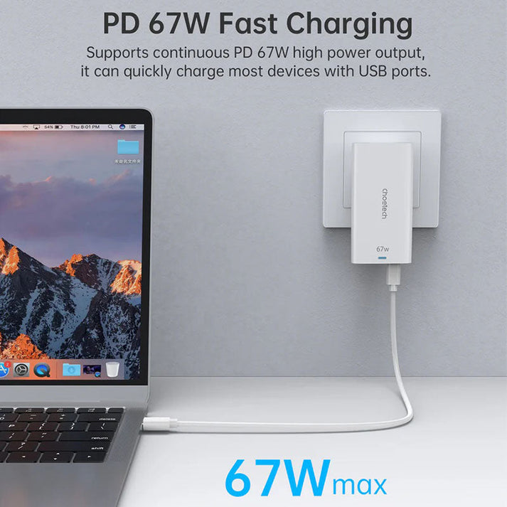 Choetech PD6011 PD67W GAN Ultra Thin A+C Wall Charger- White