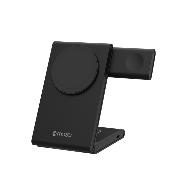 Mazer MagSafe, Qi&Apple Watch Foldable 3in1 Wireless Charging Stand-Bl